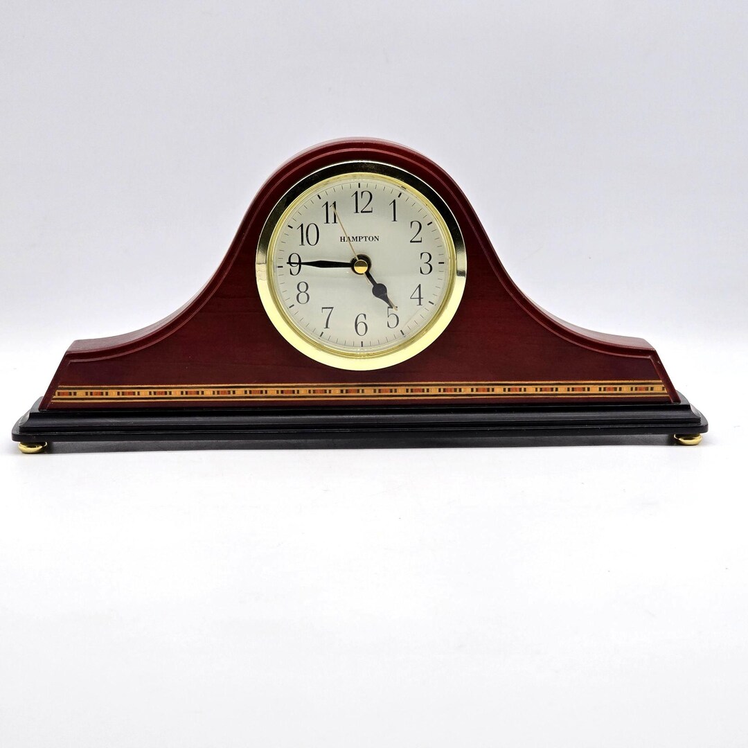Hampton Quartz Mantel Clock Mahogany & Brass 11.25x5x1.75 In ...