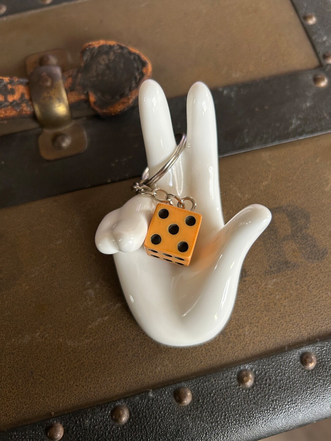 Authentic Vintage Upcycled Old Butterscotch Bakelite Dice Keychain ...