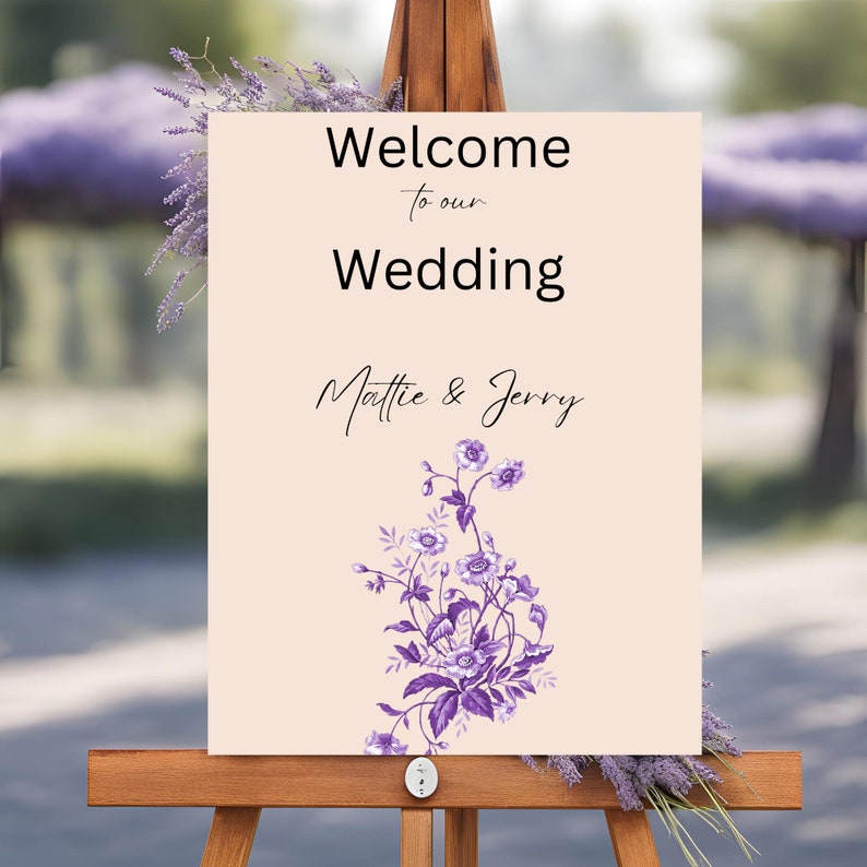 Welcome Sign Tempate Lavender printable Template Floral Welcome Sign ...