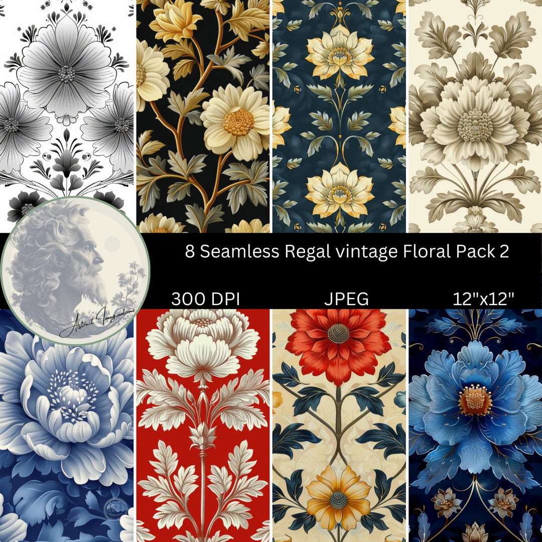 8 Seamless Regal Floral Pack 2 Digital Design Patterns Commercial Use ...