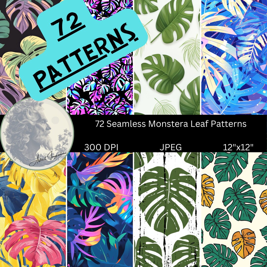 72 Seamless Monstera Leaf Digital Paper Design Patterns Commercial Use ...