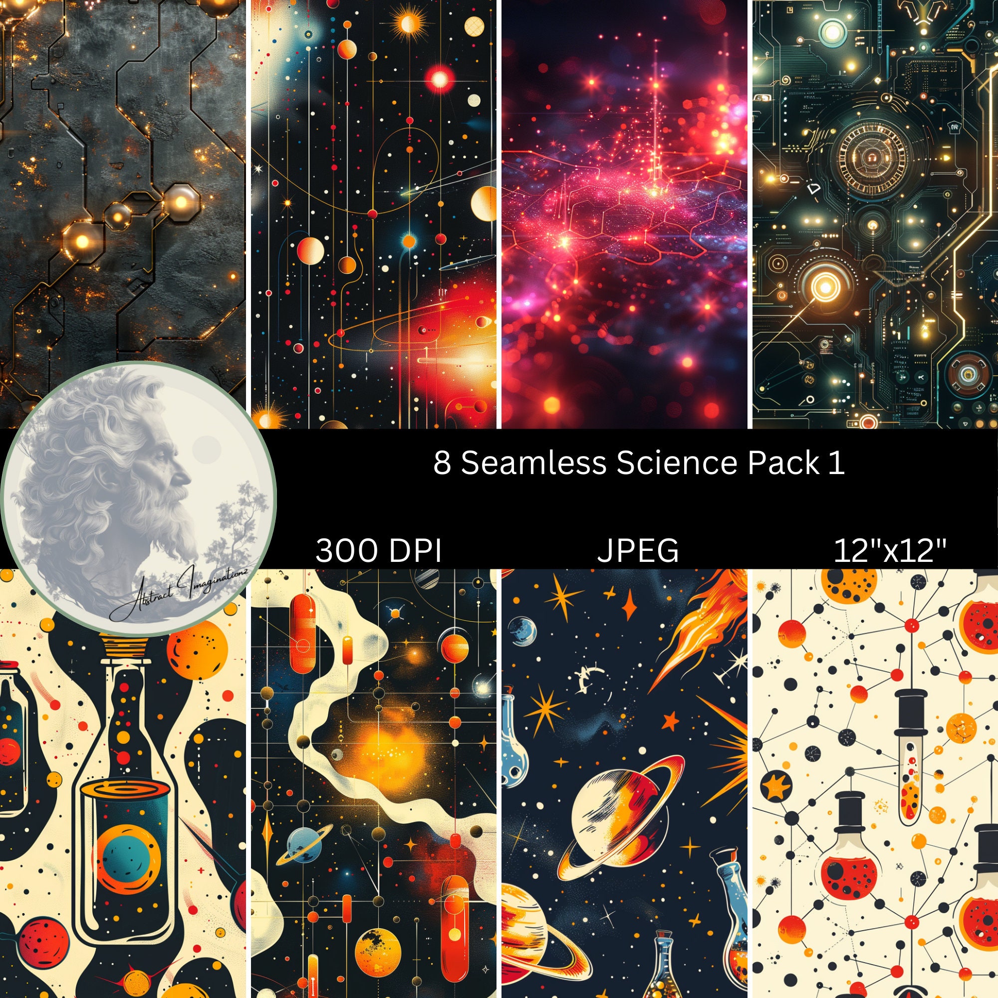 8 Seamless Science Digital Paper Design Patterns Commercial Use Allowed ...