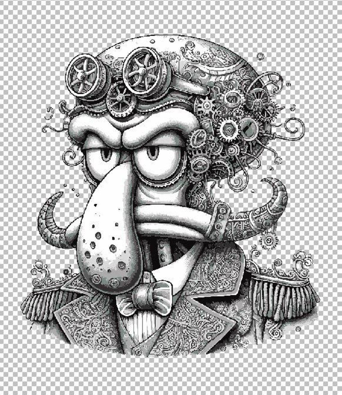 Bundle of Squidward Portrait in Steampunk PNG Image + Vector Source ...