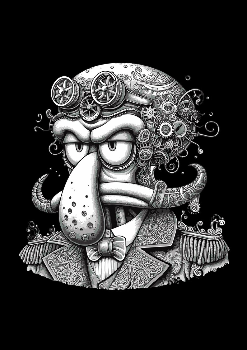 Bundle of Squidward Portrait in Steampunk PNG Image + Vector Source ...