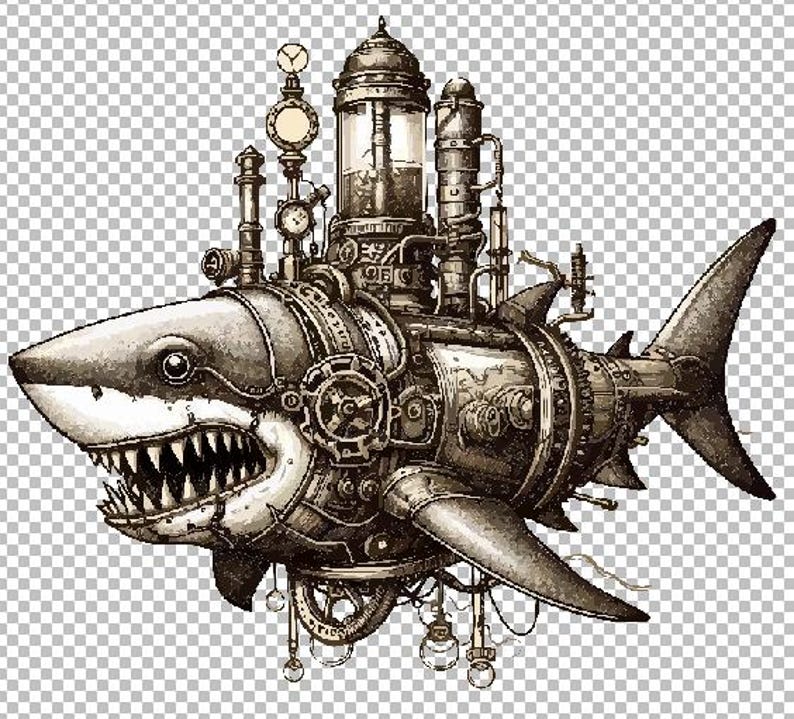 Bundle of Shark in Steampunk Style PNG Image + Vector Source - Etsy