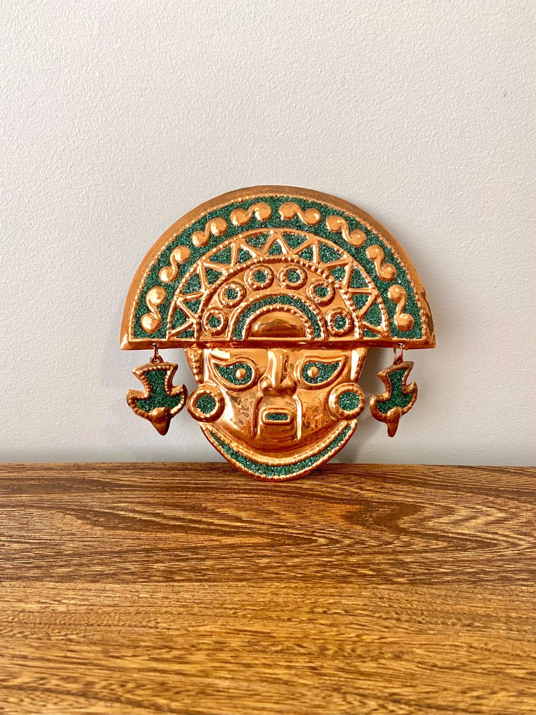 Vintage Small Peruvian Copper Mask With Stones, Inca Wall Hanging ...
