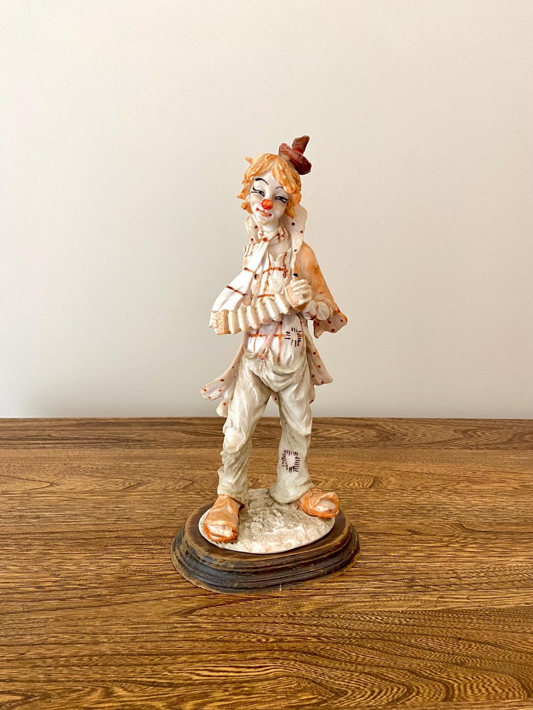 Vintage Clown Figurine - Collectible Accordion Playing Clown on Wooden ...