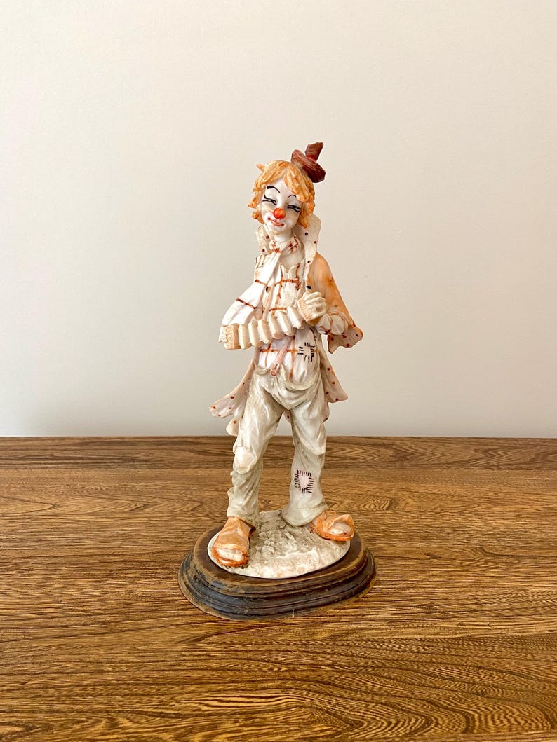 Vintage Clown Figurine - Collectible Accordion Playing Clown on Wooden ...