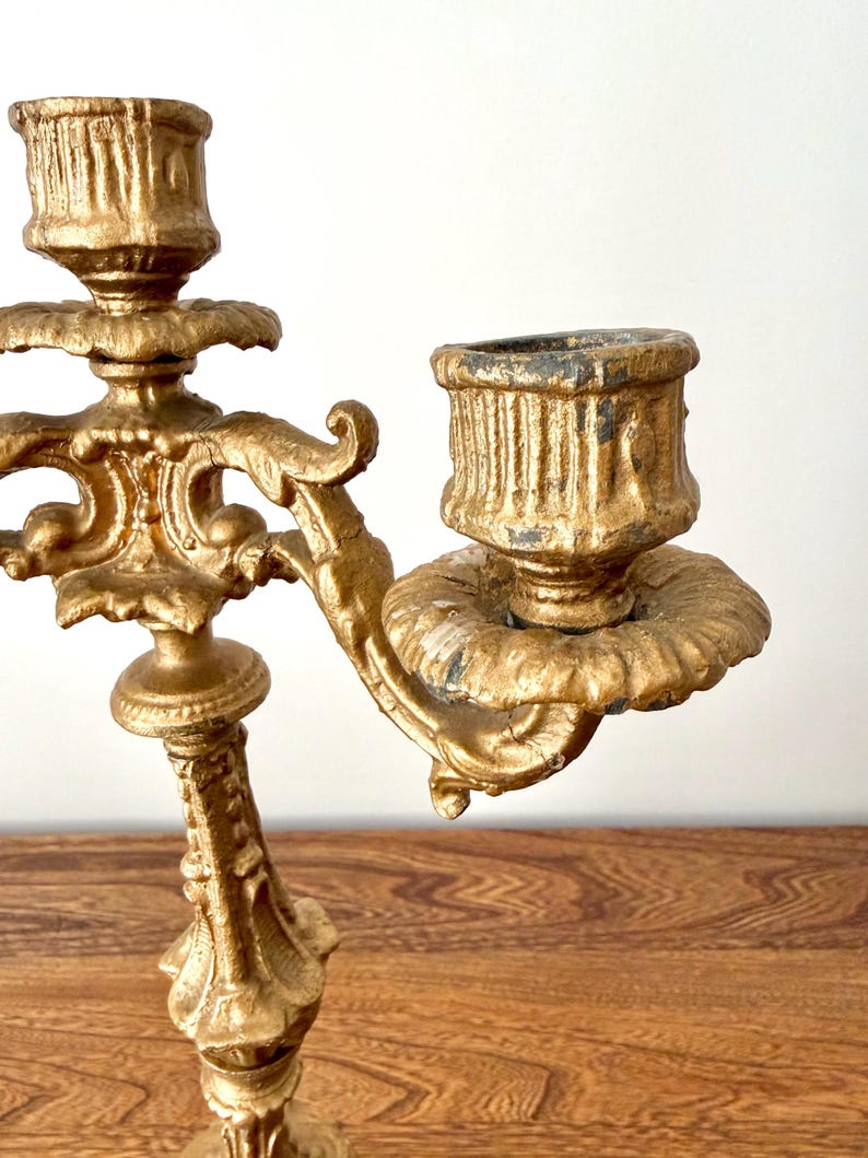 Vintage Gilt Metal 3 Arm Candelabra, Baroque Rococo Style Table ...