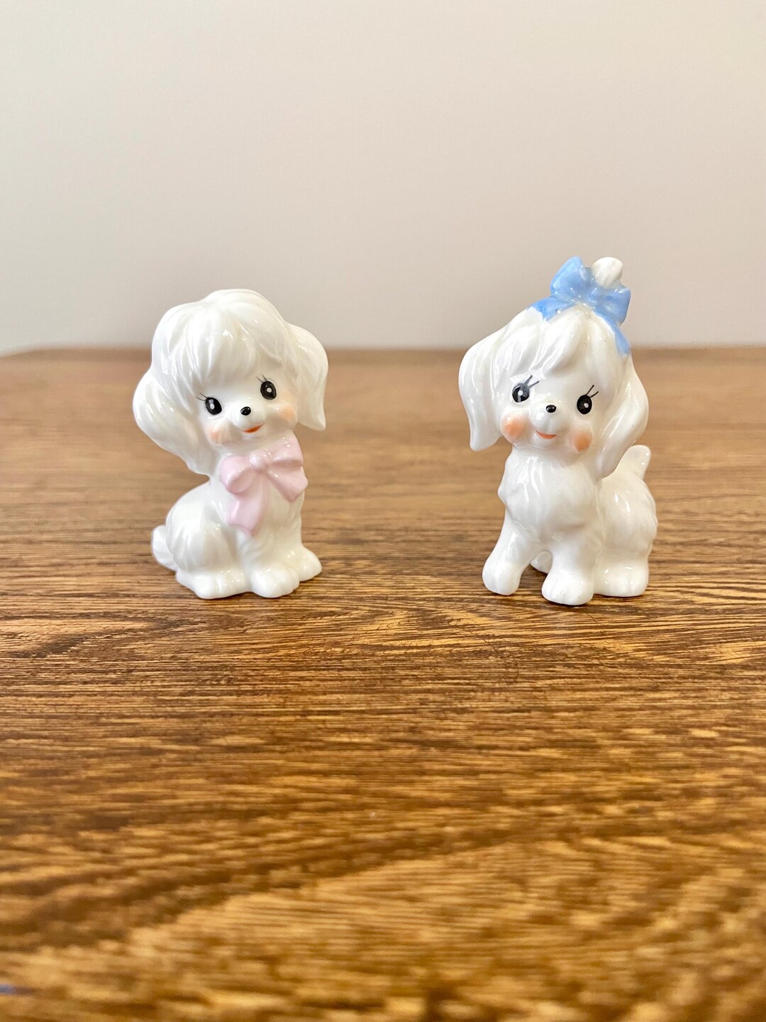 Adorable Vintage Ceramic Poodle Figurines Set of 2, White Porcelain ...