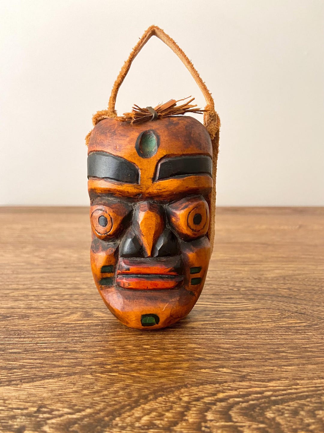 Small Vintage Pacific Northwest Coast Carved Wood Mask, Hand Painted ...