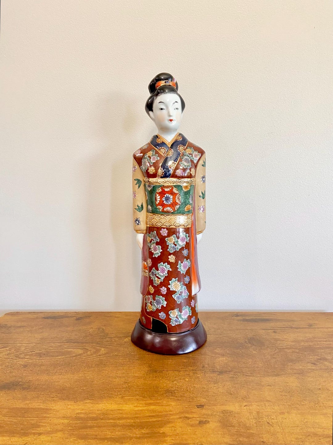 Large Vintage Japanese Geisha Figurine, 15.25" Tall, Polychrome ...