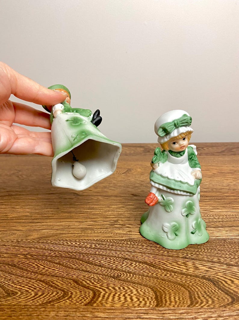 Vintage Bisque Shamrock Boy and Girl Bell Figurines, 5h, Set of 2 Irish ...