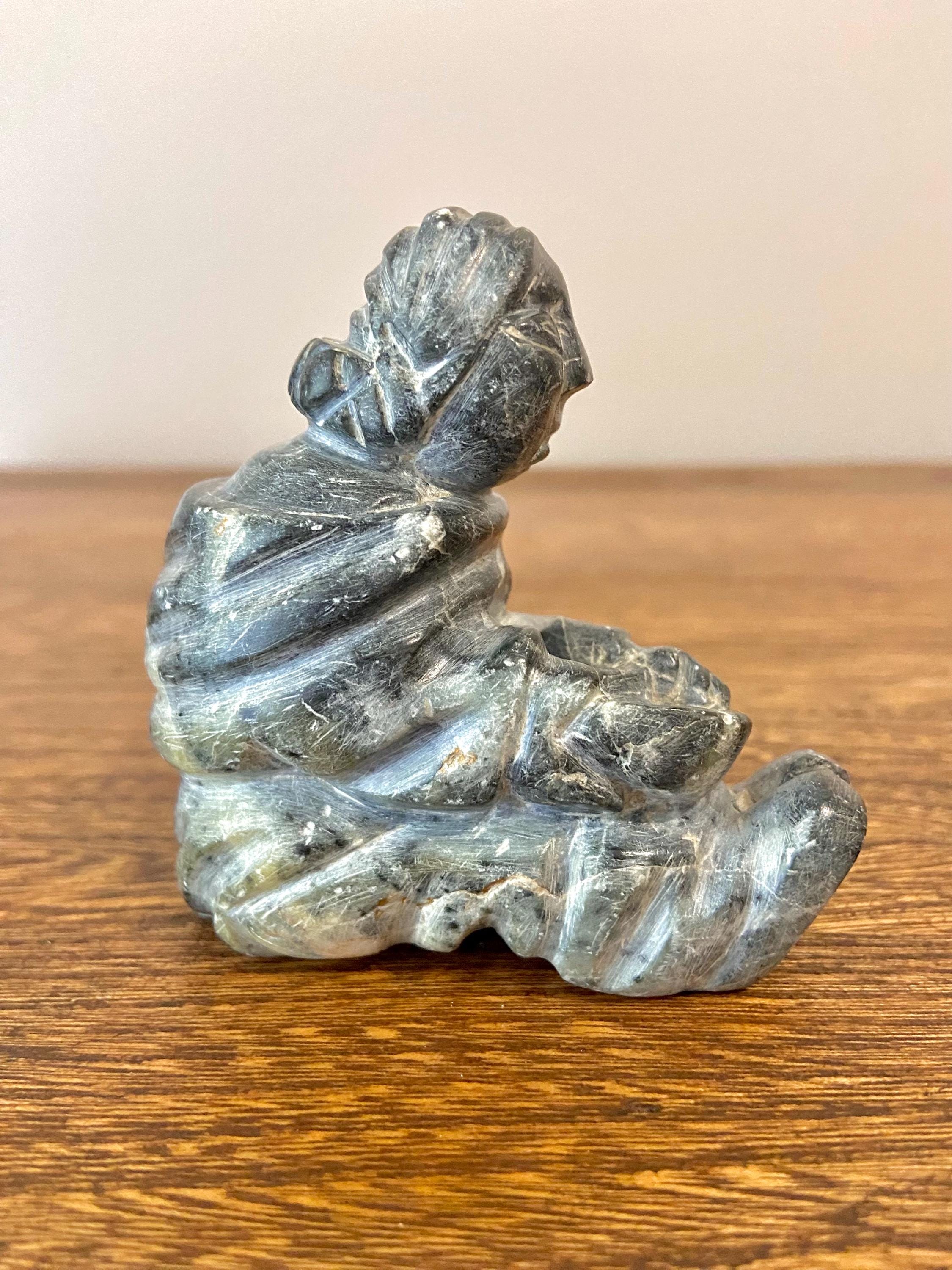 Hand Carved Inuit Soapstone Sculpture - Signed Eskimo Statue, Figurine ...
