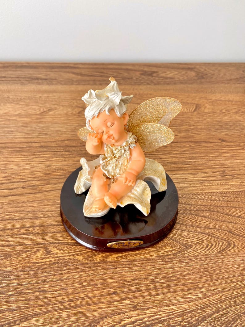 Vintage Adeline Collection Baby Fairy Figurine, Gold Glitter Mesh Wings ...