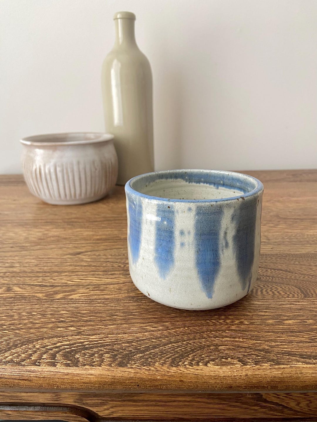 Vintage 1970s Vera Stevens Hand-thrown Pottery Cup or Planter, Blue ...