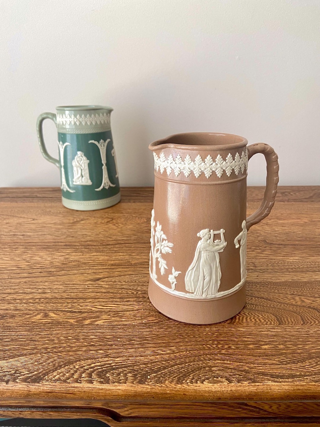 Antique Dudson England Brown Jasperware Pitcher,neoclassical Relief Jug ...