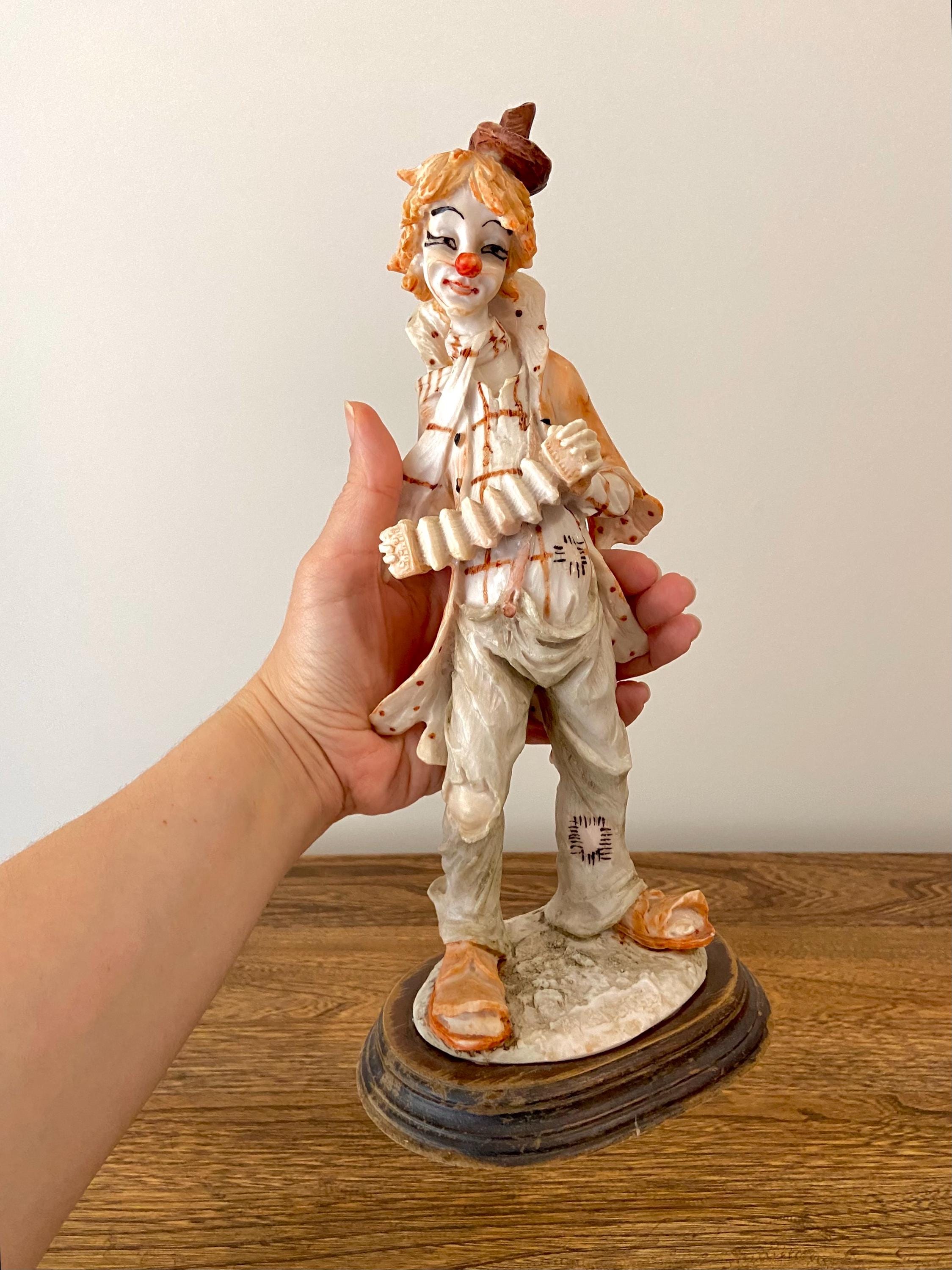 Vintage Clown Figurine - Collectible Accordion Playing Clown on Wooden ...