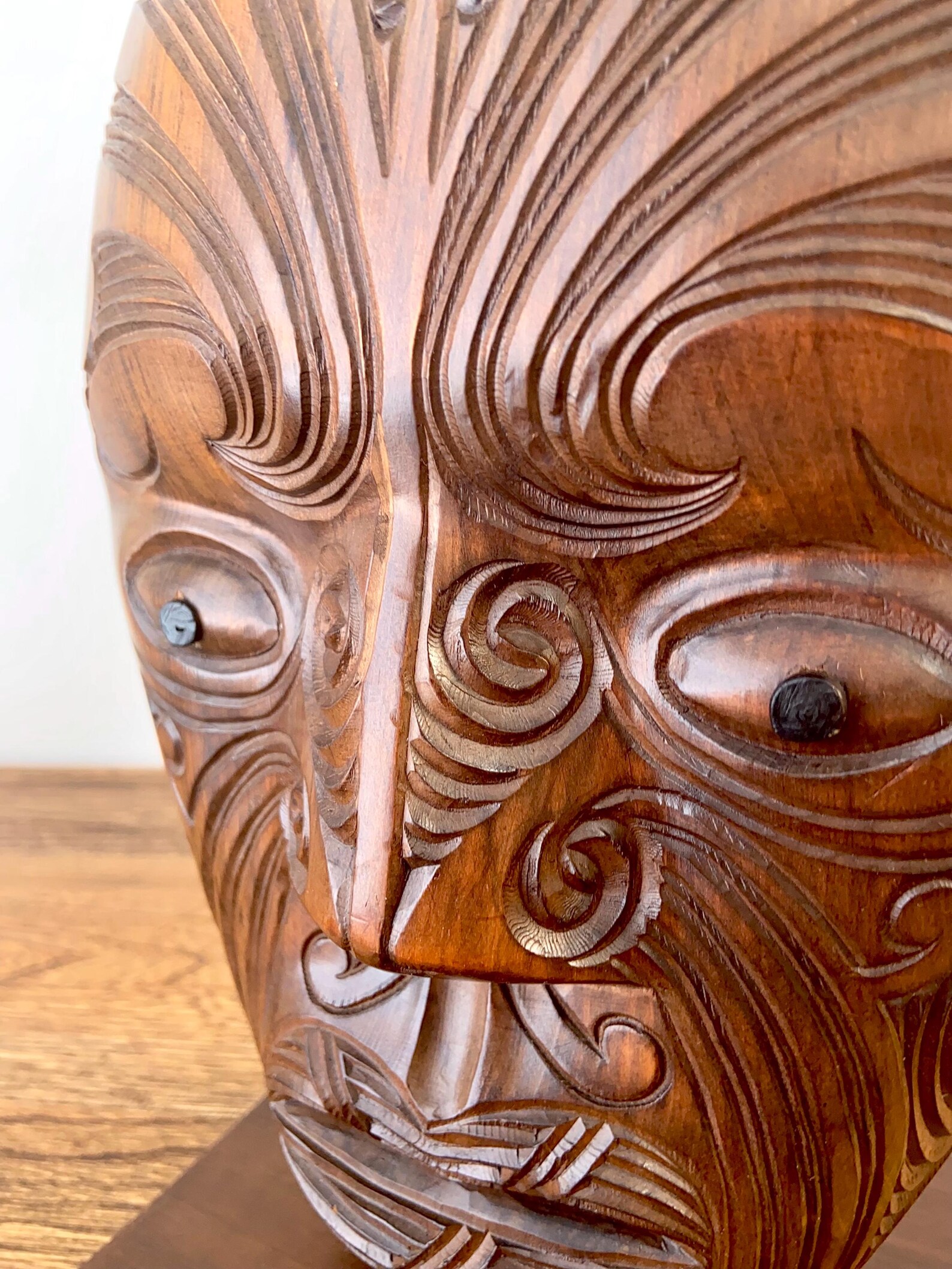 Large Vintage Maori Upoko Whakairo Carved Head on Stand - Ta Moko Wood ...