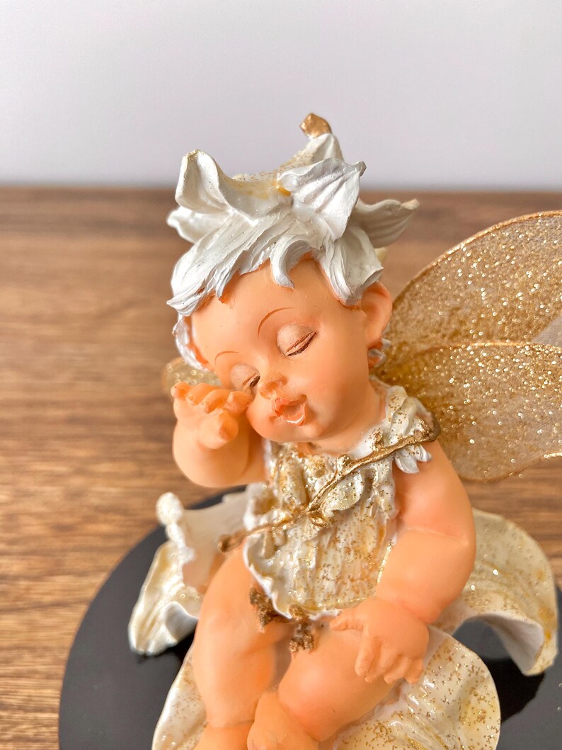 Vintage Adeline Collection Baby Fairy Figurine, Gold Glitter Mesh Wings ...