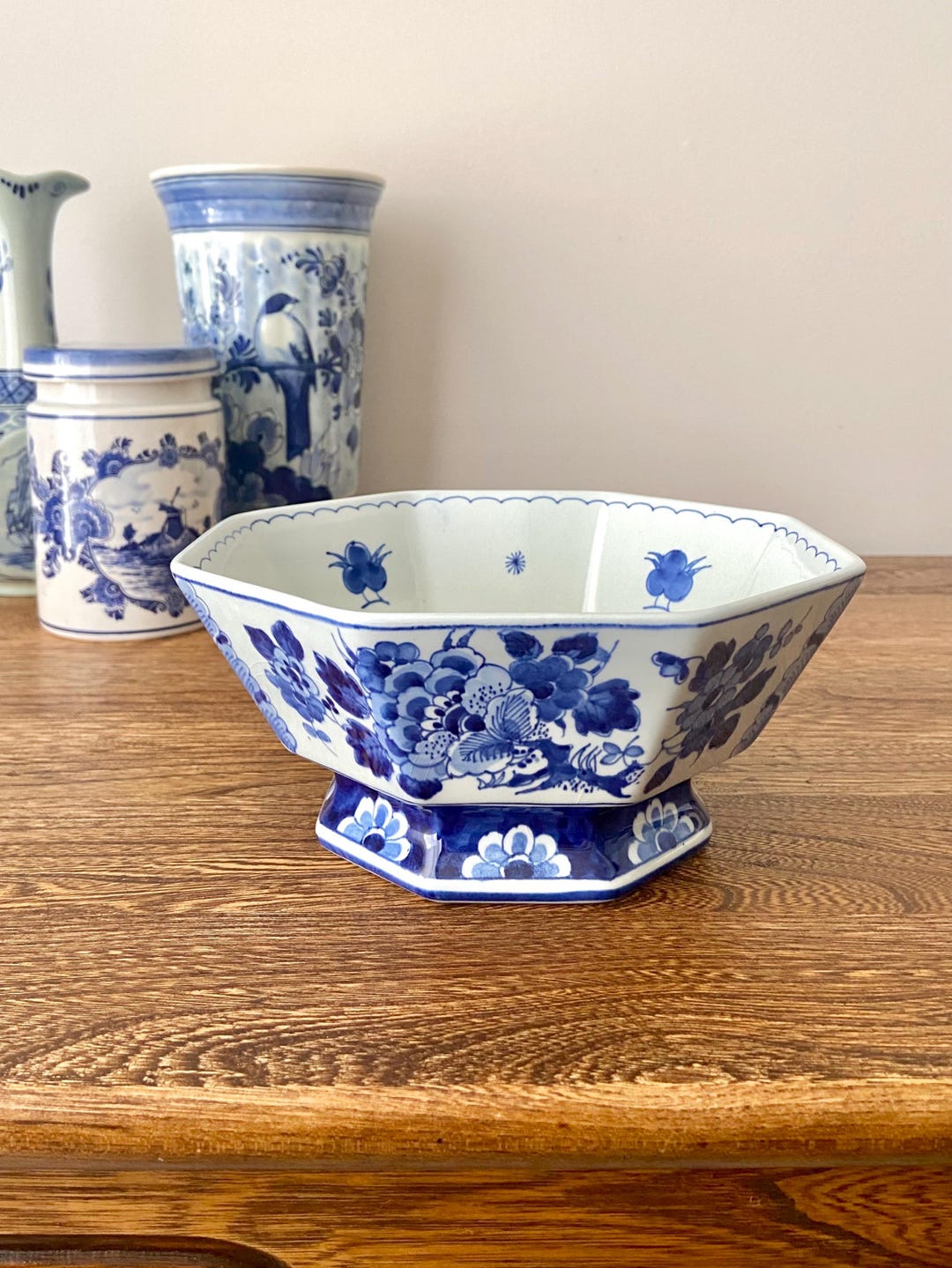 Vintage Royal Delft Hand Painted Octagonal Bowl, Blue & White Dutch ...