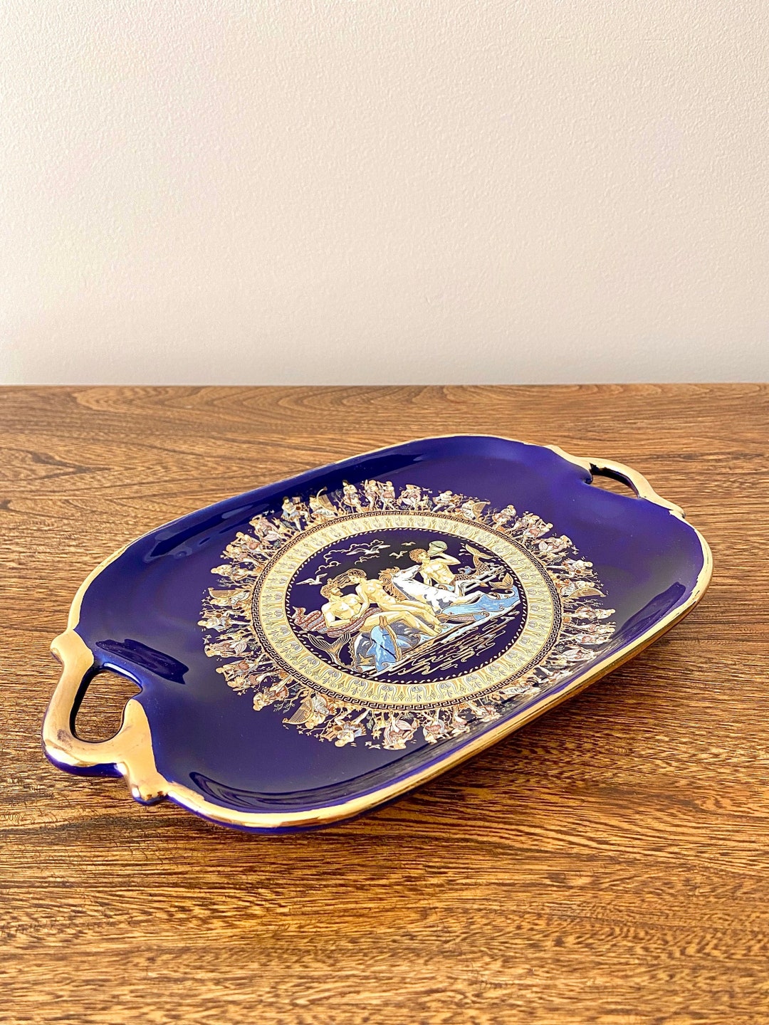 Vintage Spyropoulos Art Pottery Greece, Cobalt Blue Dish, 24K Gold ...