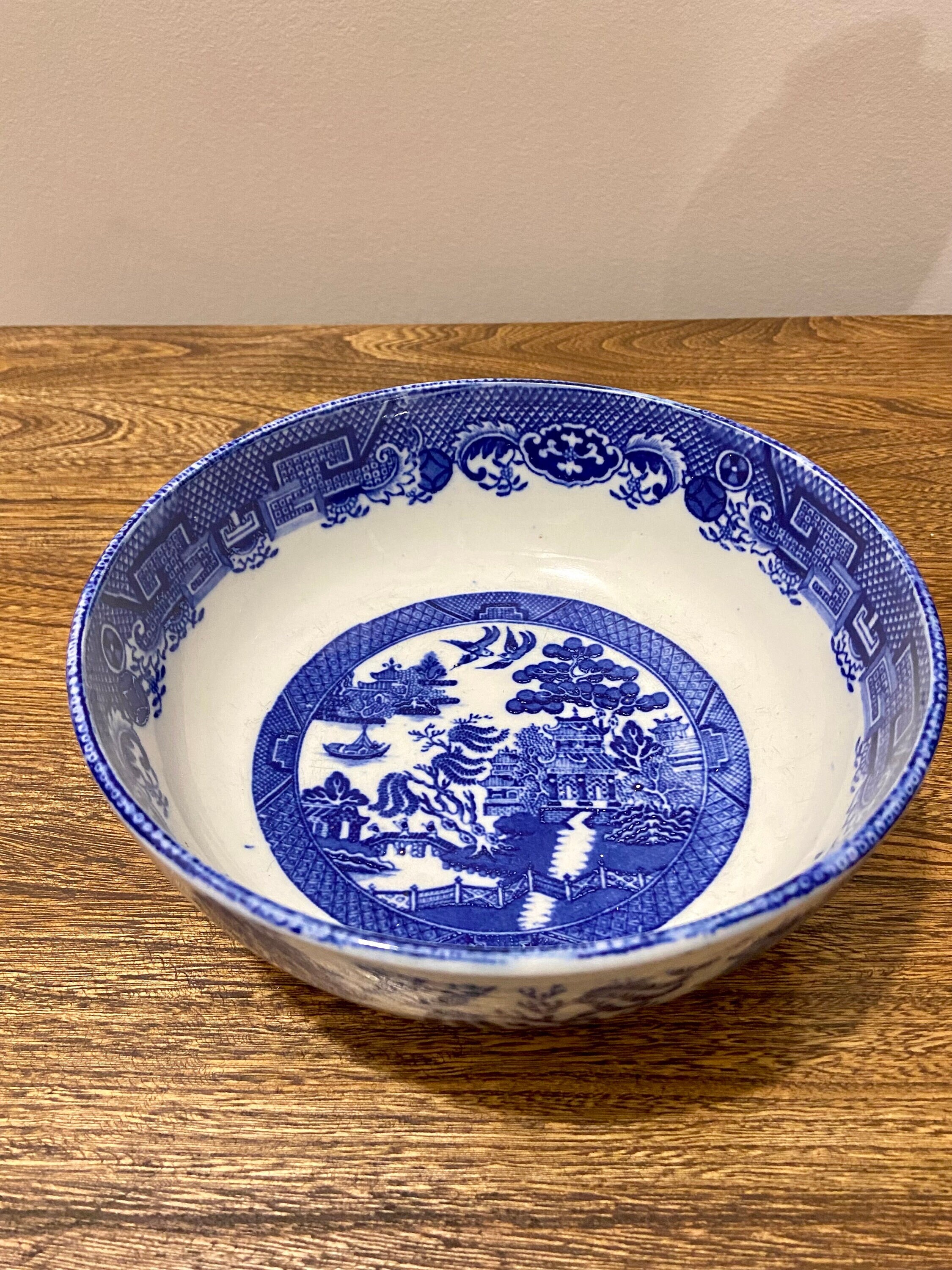 Antique Crown Pottery Warranted Willow Pattern Bowl 1900s, England Blue ...