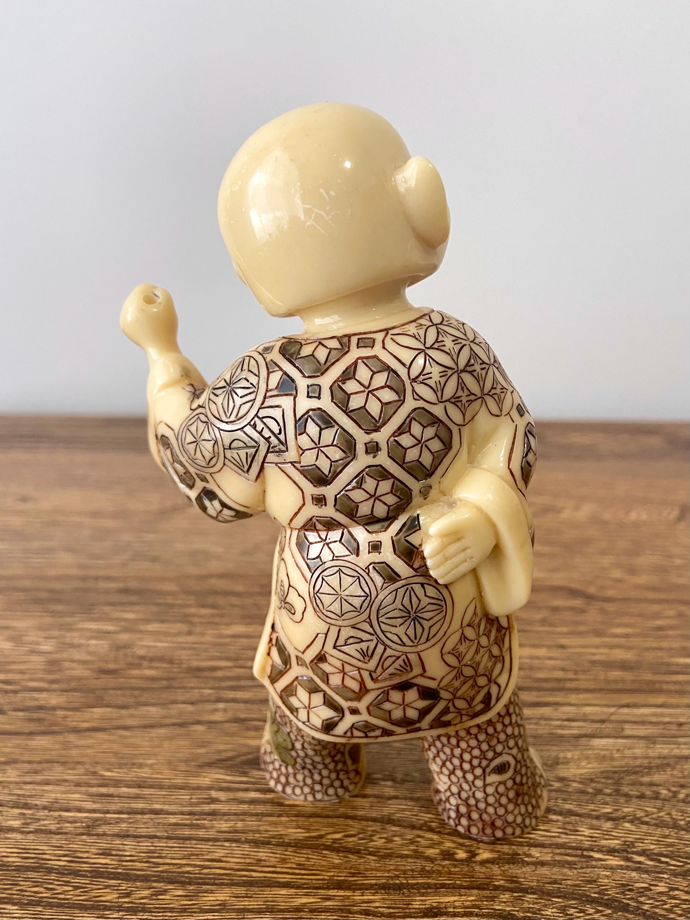Vintage Japanese Netsuke Style Monk Figurine, Signed by Artist, 5.75 H ...