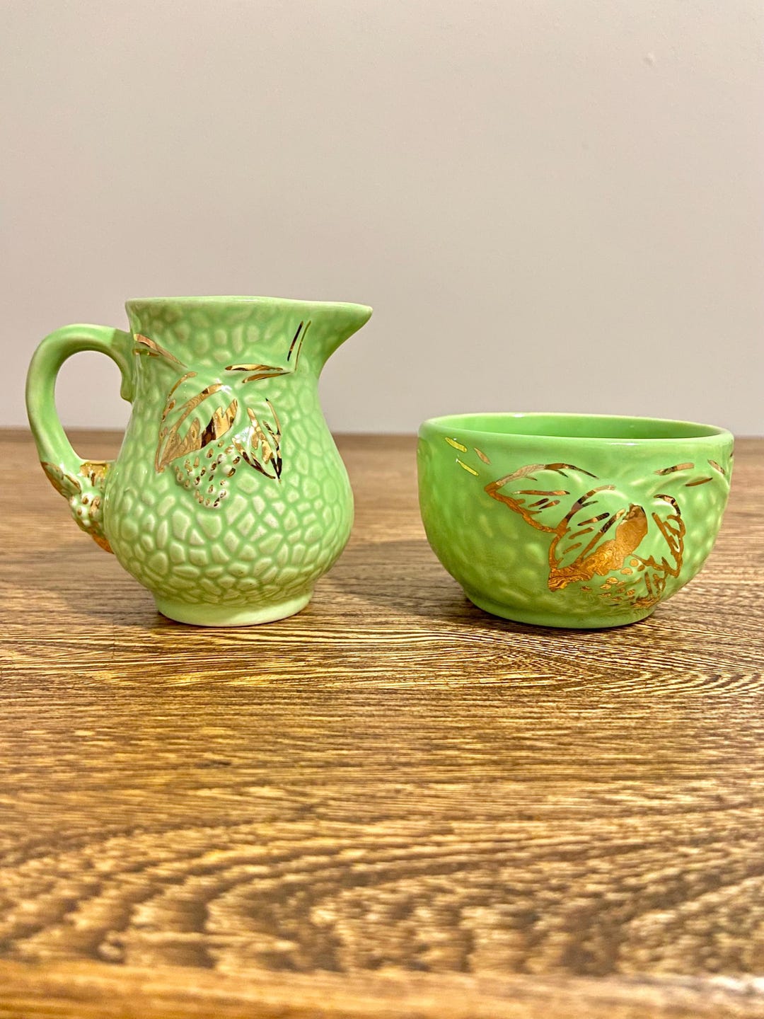 Vintage WADE Bramble Emerald Gold Creamer and Sugar Bowl Set, Made in ...