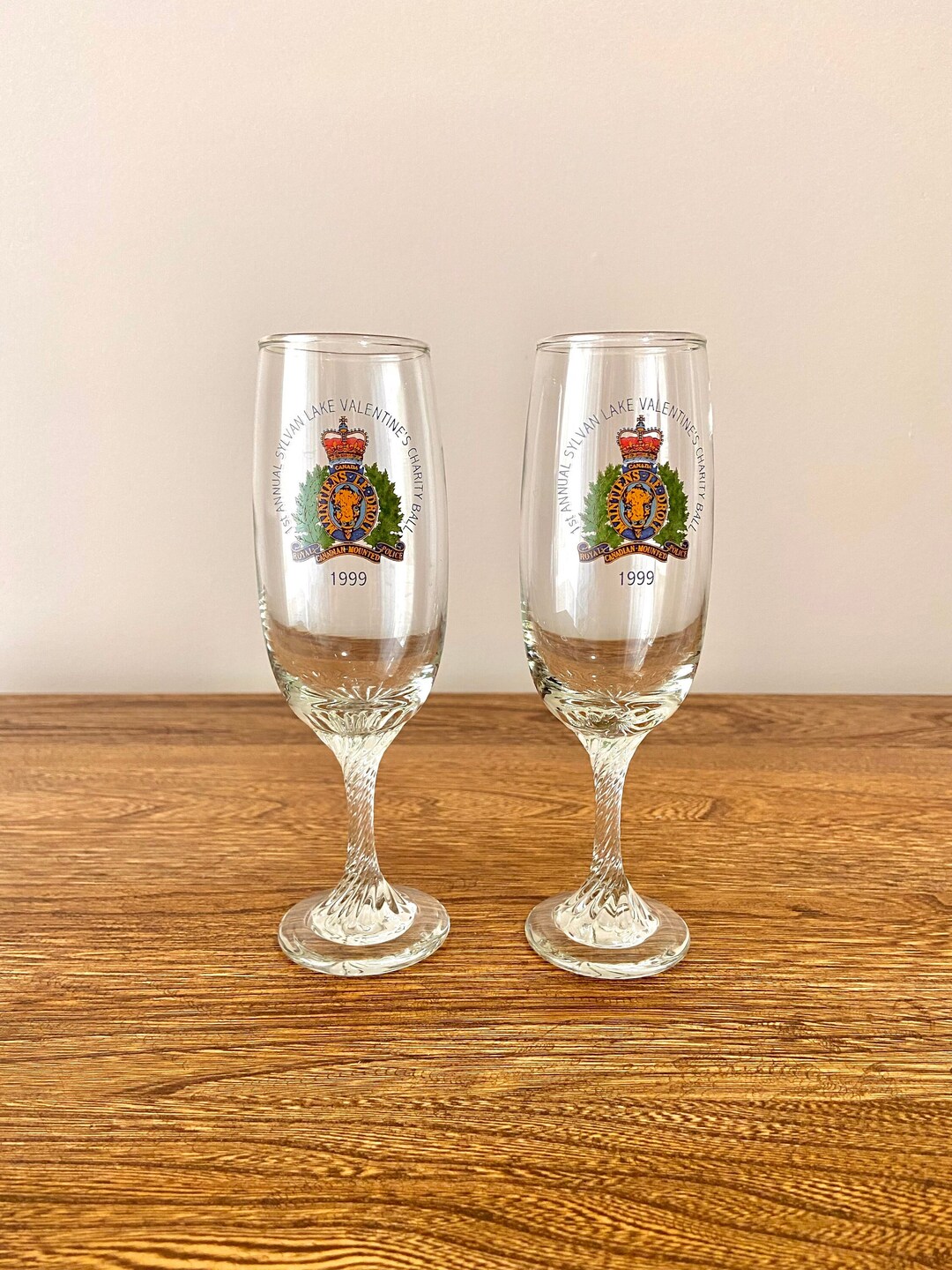 Vintage RCMP Champagne Glasses Set of 2, Sylvan Lake Valentines Charity ...
