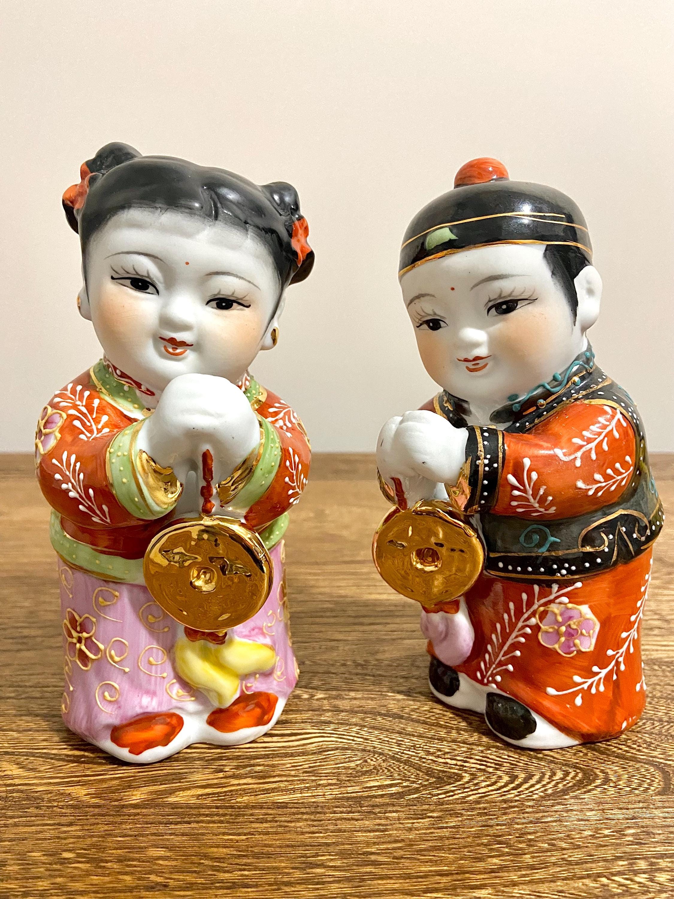 Rare Vintage Chinese Jintong (golden Boy) and Yunu (jade Girl ...