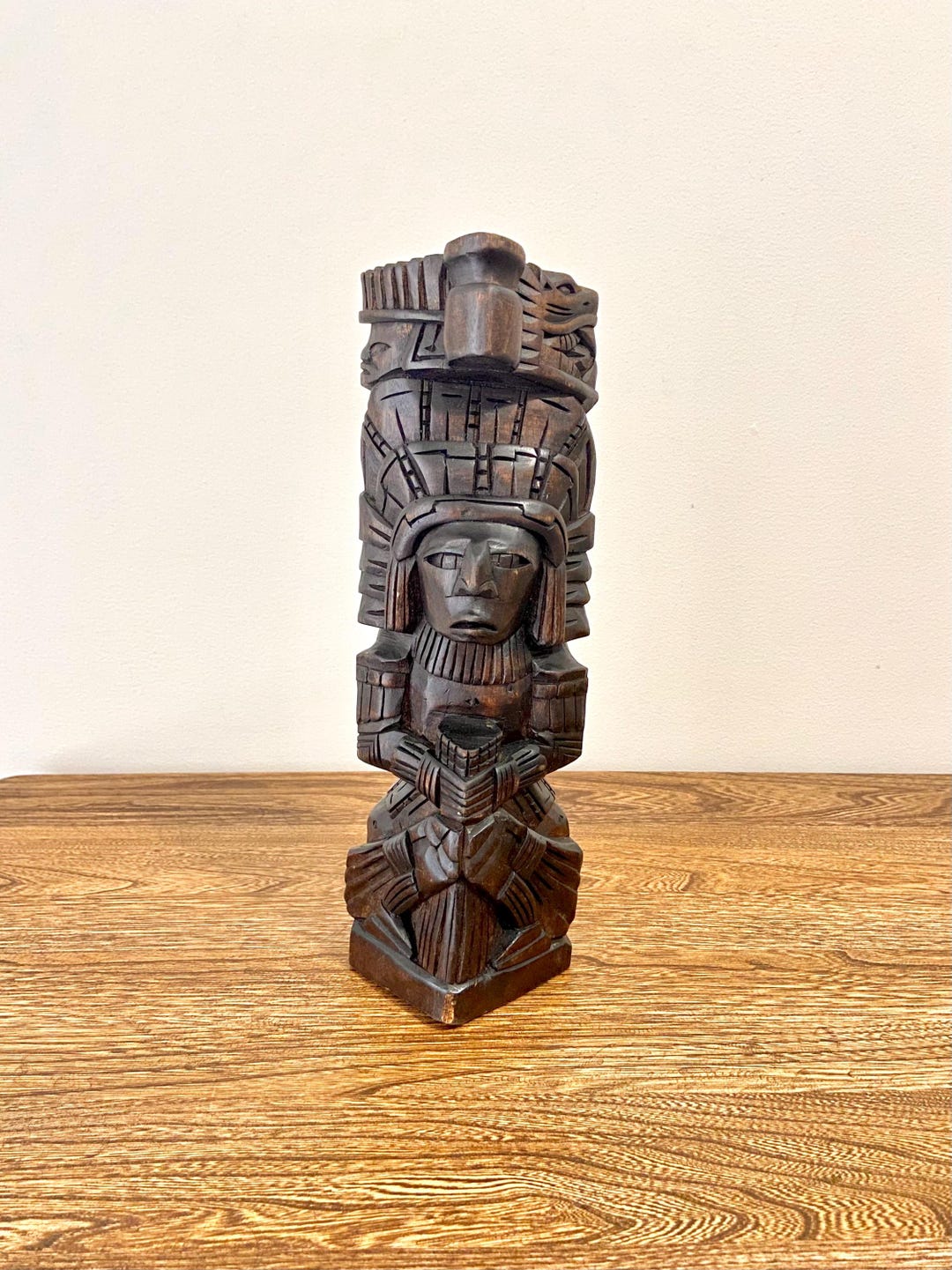 Large Vintage Aztec Wooden Statue, Mesoamerican Totem, Maya Figure ...