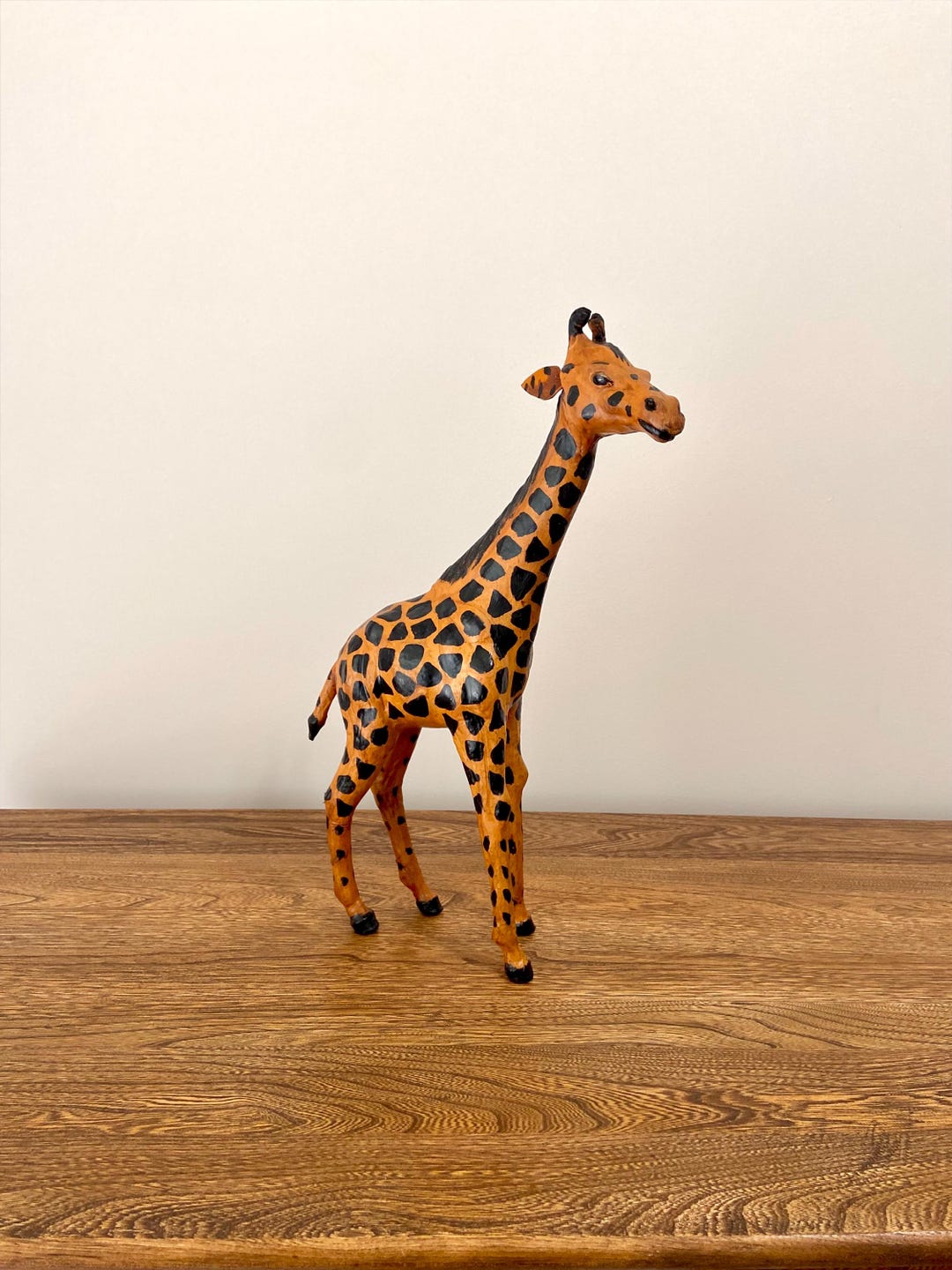 Vintage Leather Giraffe Figurine, 17", Hand-painted Sculpture, Mid ...