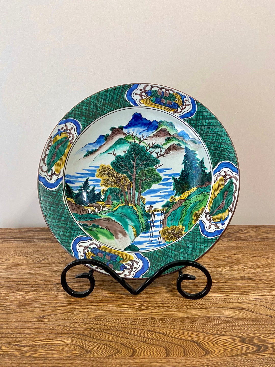 Large Japanese Ko-kutani Porcelain Charger Plate 15 Diameter, Fuku Mark ...