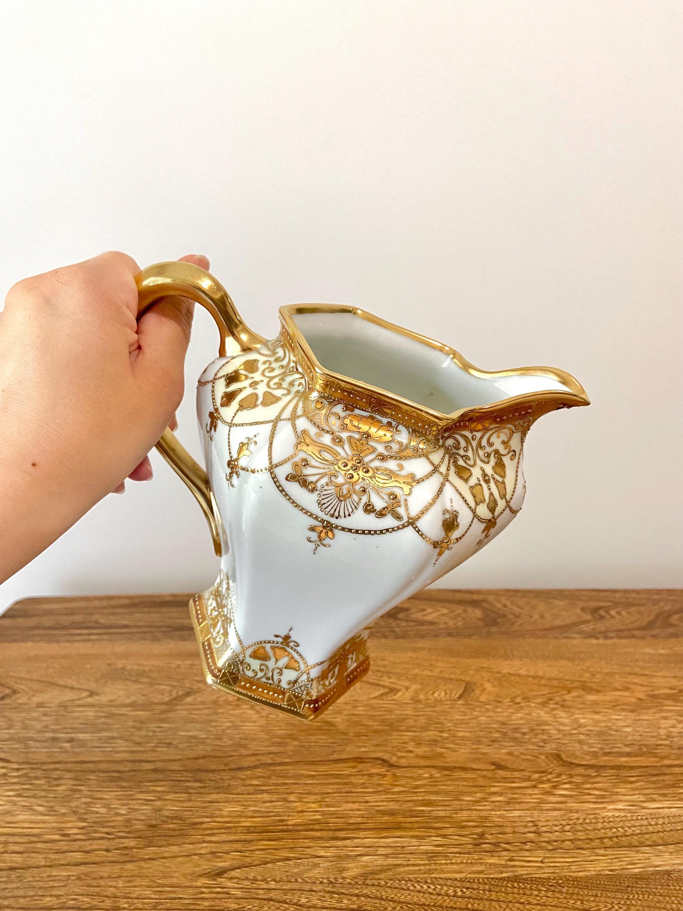 Antique Nippon Hand Painted Gold Enameled Porcelain Pitcher, Japanese ...