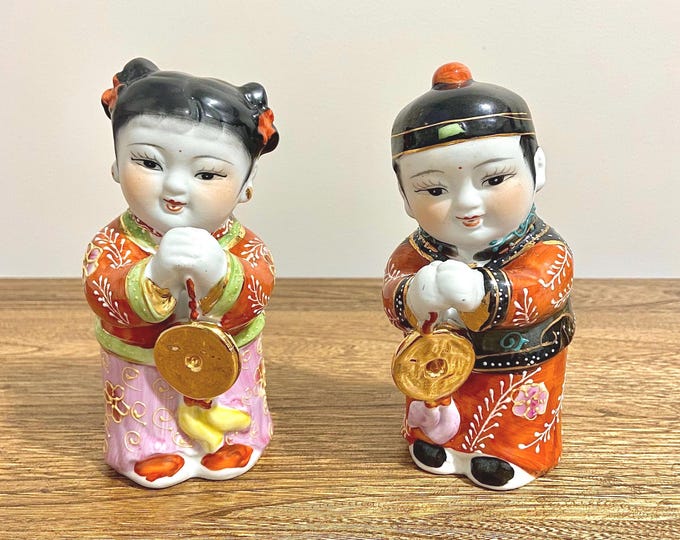 Rare Vintage Chinese Jintong Golden Boy and Yunu Jade Girl Porcelain ...
