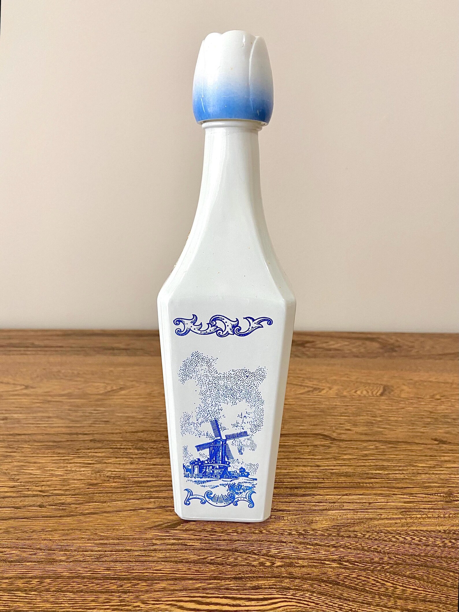 Vintage Vandermint Liqueur Bottle Tulip Top, Delft Blue Windmill Decor ...