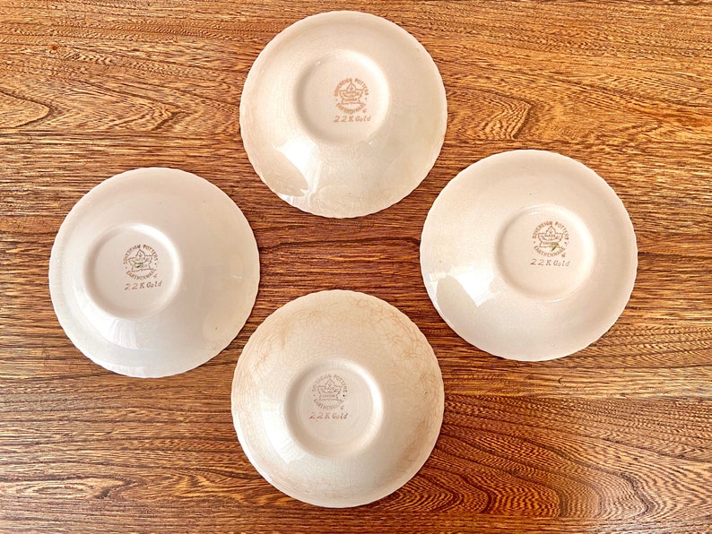 Vintage Sovereign Potters Set of 4 Fruit/dessert Bowls, Maroon Rim ...