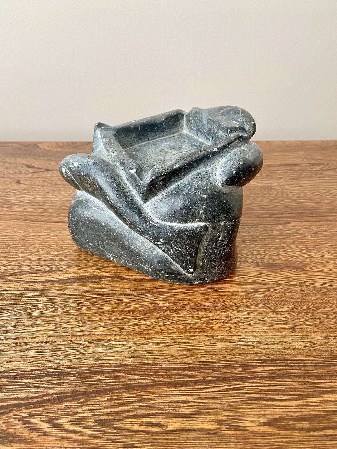 Inuit Soapstone Carving by Lucassie Amm, Signed, Three Fish, Black ...