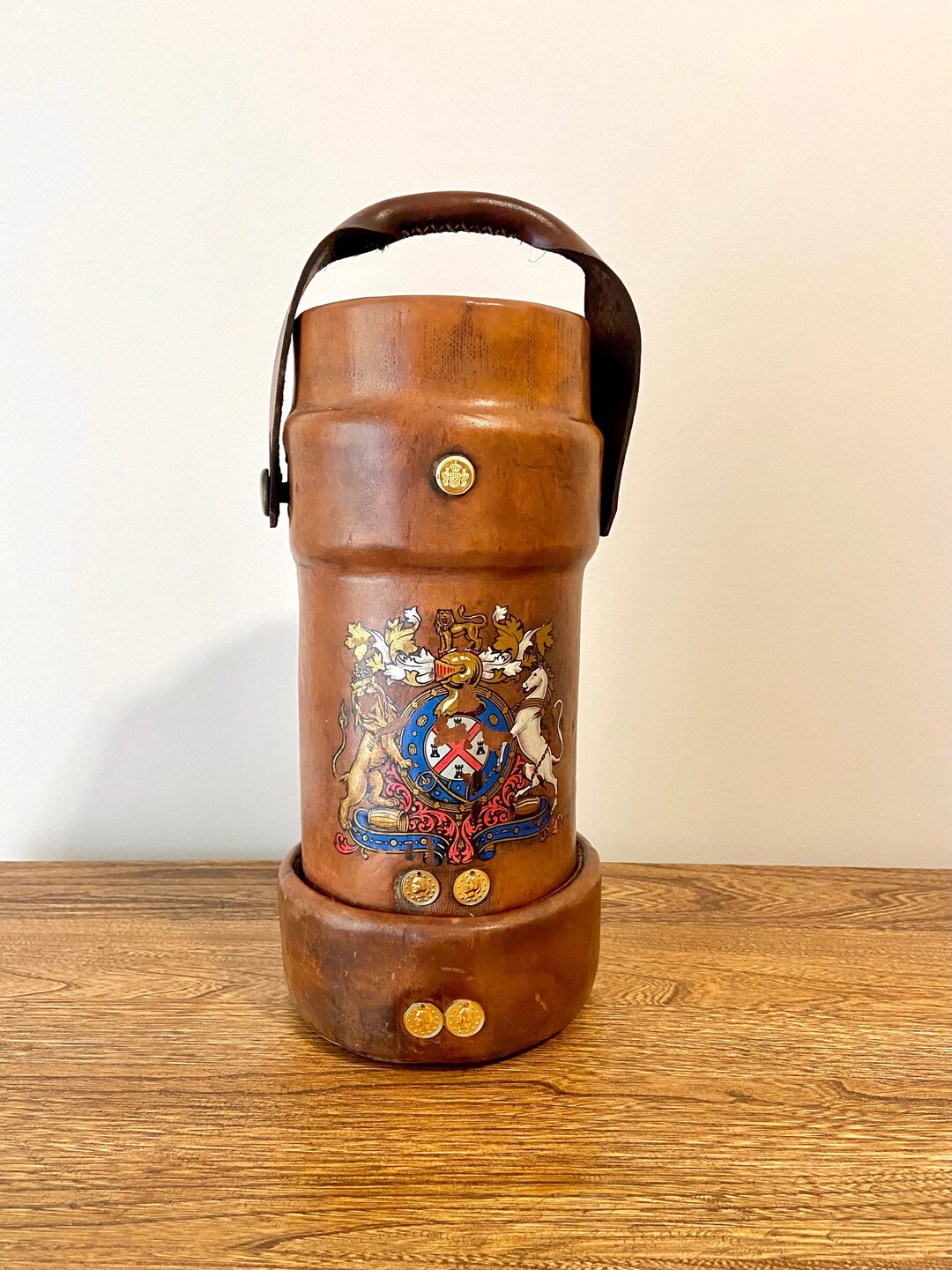 Vintage British Royal Coat of Arms Leather Cordite Powder Carrier ...