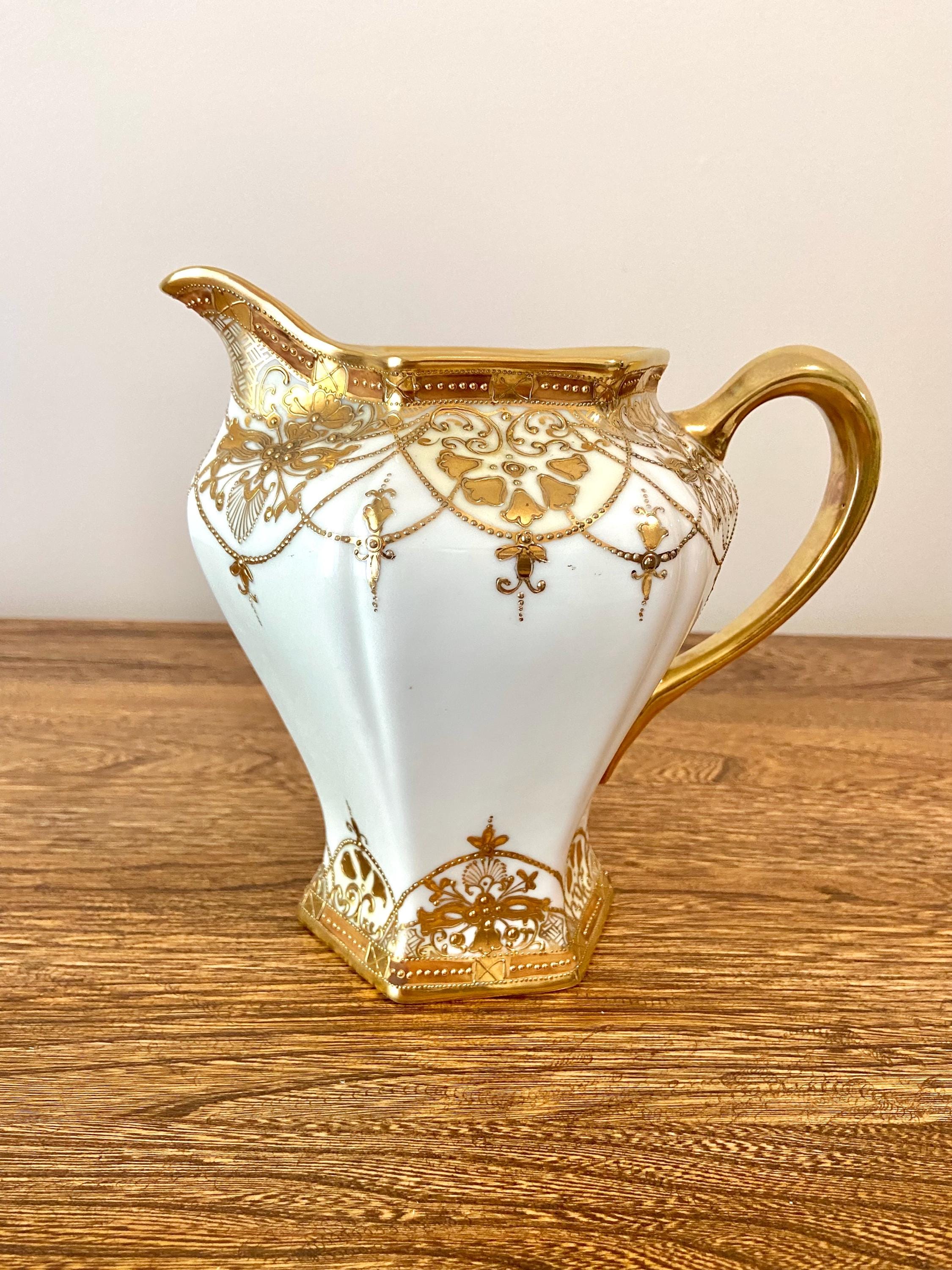 Antique Nippon Hand Painted Gold Enameled Porcelain Pitcher, Japanese ...