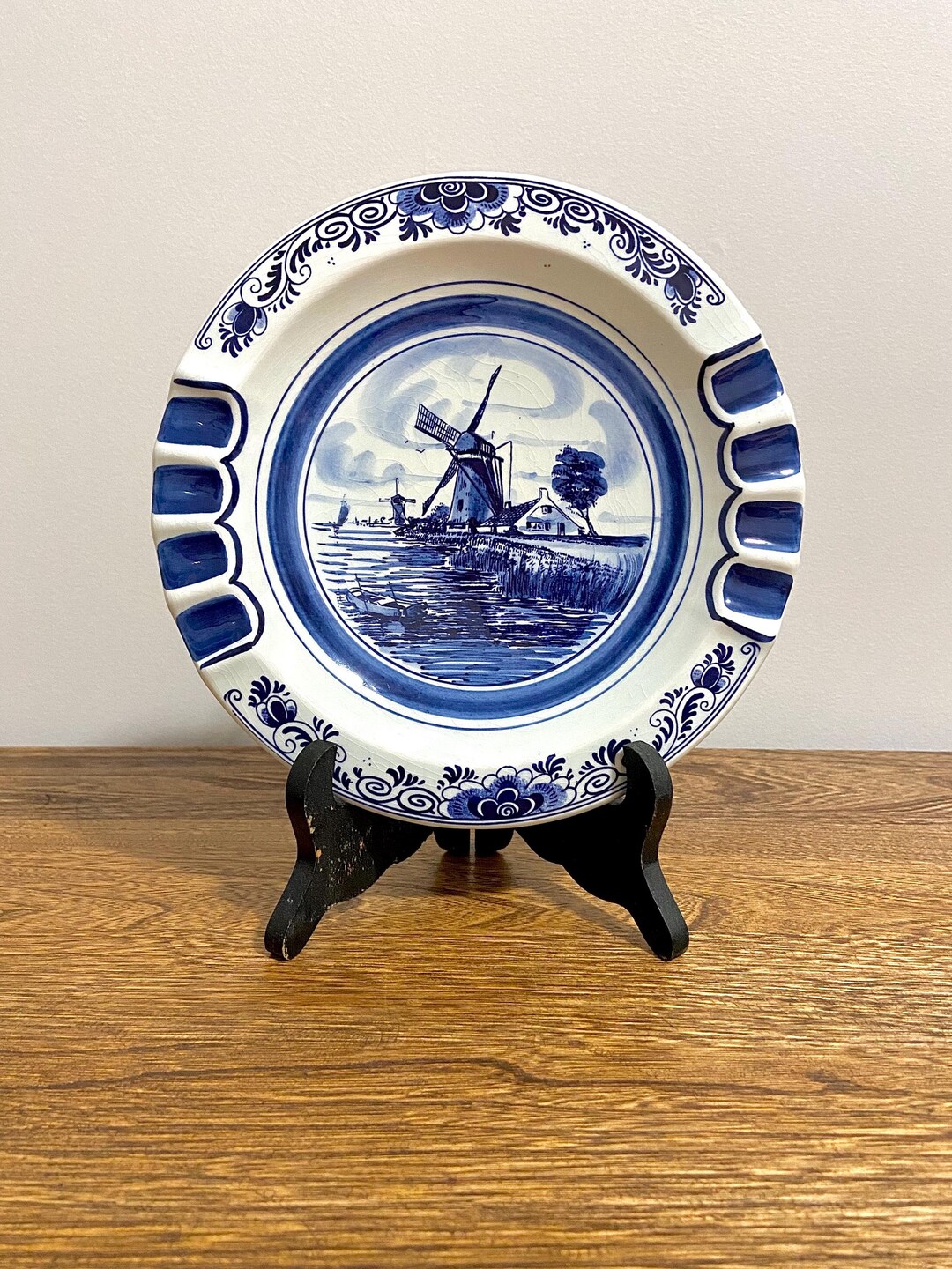 Vintage Delft Blauw Wall Plate, Windmill Design, 8” Diameter Blue and ...