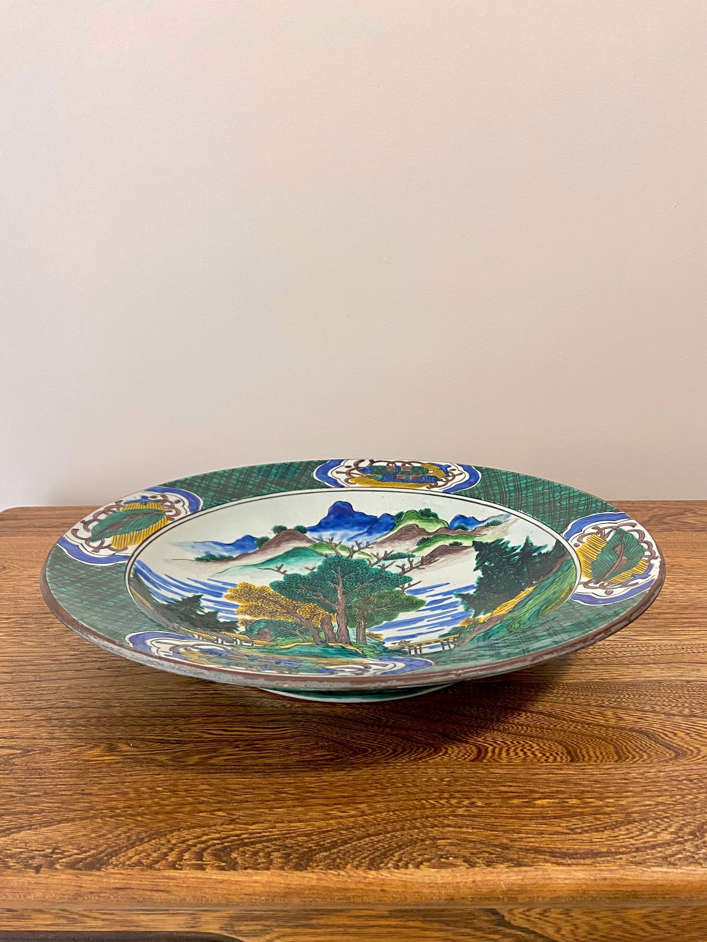 Large Japanese Ko-kutani Porcelain Charger Plate 15 Diameter, Fuku Mark ...