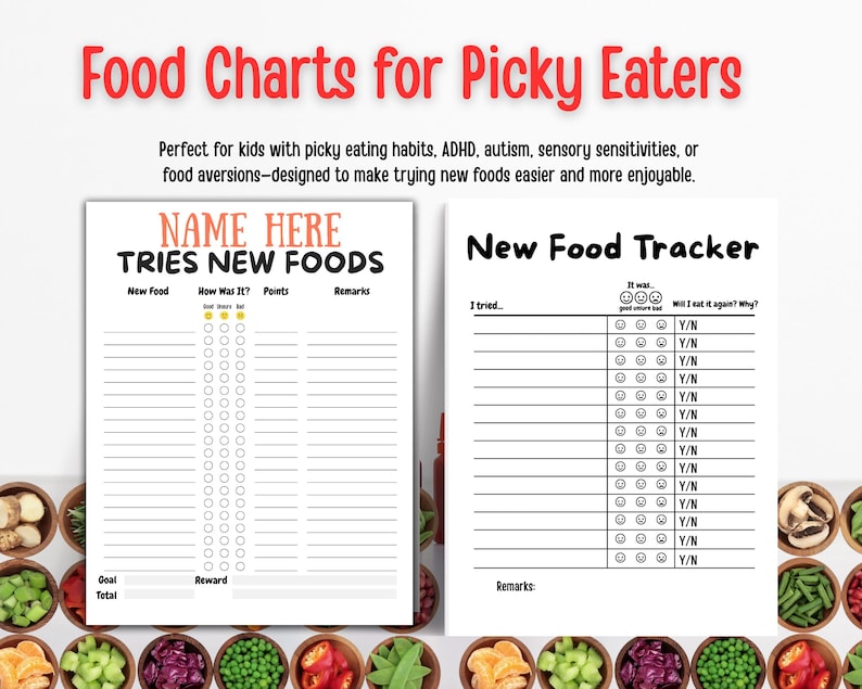 Picky Eater Chart & Food Tracker for Kids – 4 Printable Pages, Reward ...