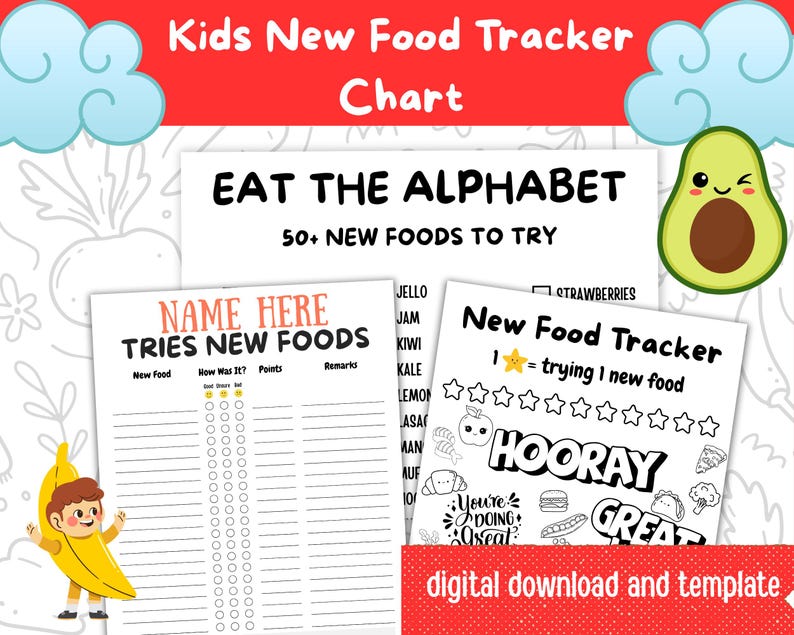 Picky Eater Chart & Food Tracker for Kids – 4 Printable Pages, Reward ...
