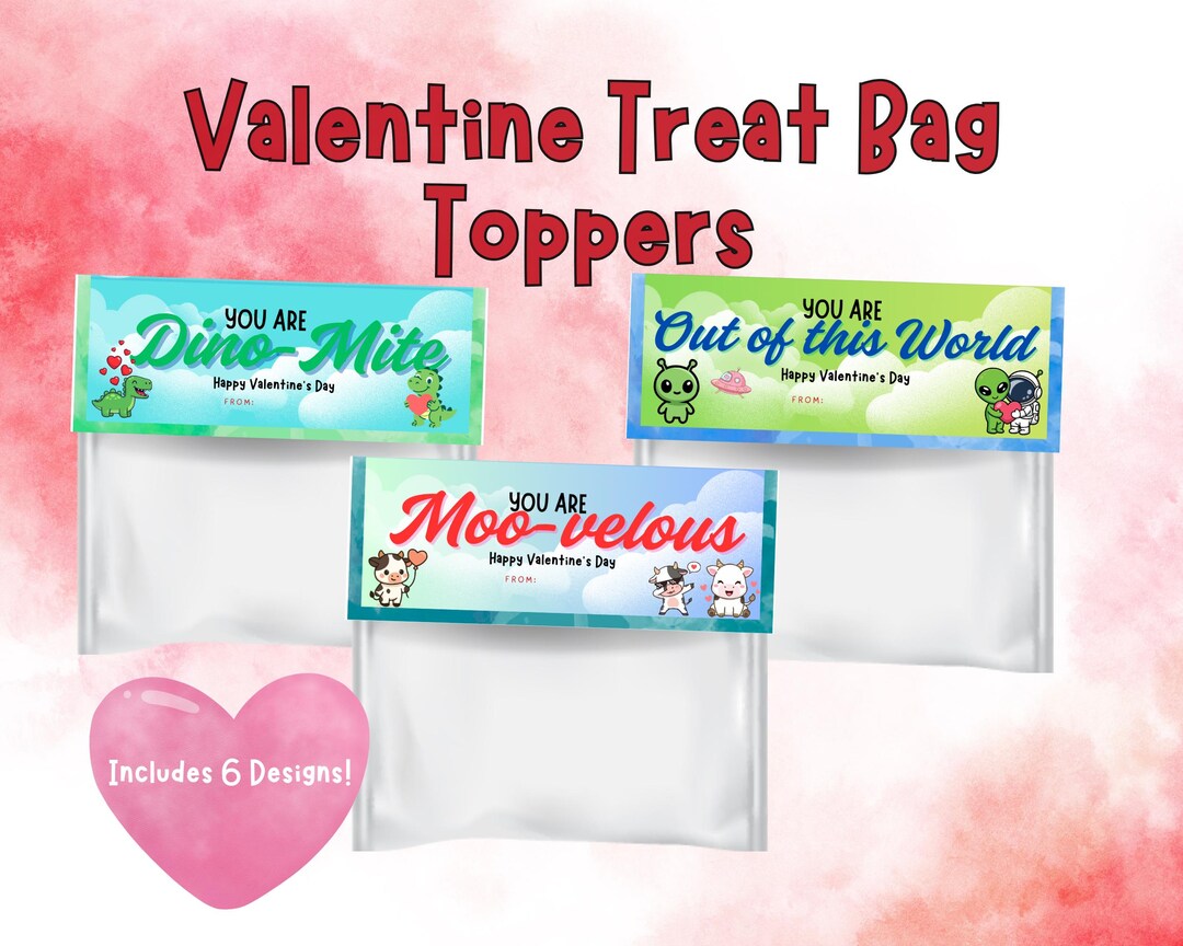 Valentine Treat Bag Toppers Printable | You Are Valentine Set | Dino ...
