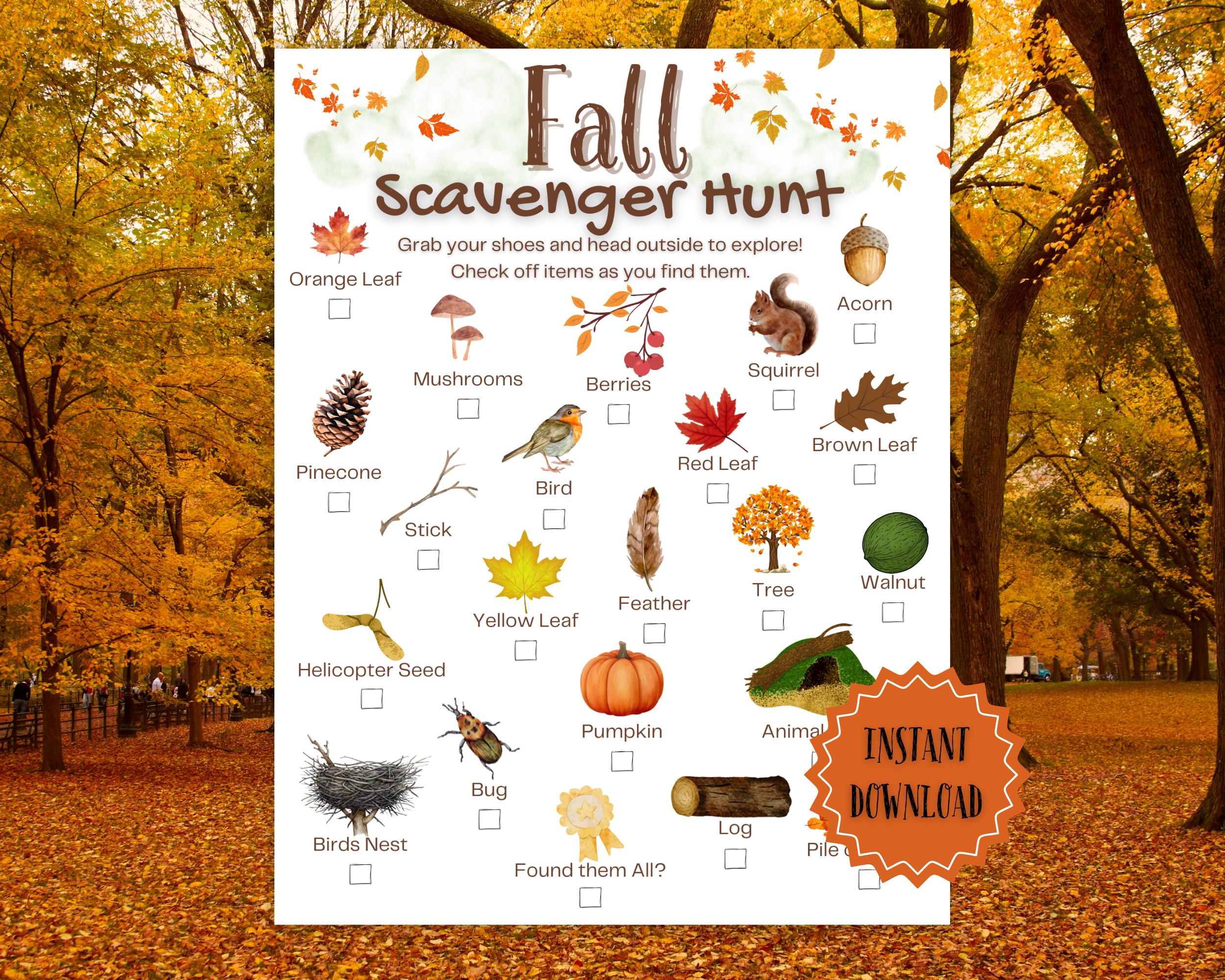 Fall Nature Scavenger Hunt for Kids – Printable Outdoor Autumn Activity ...