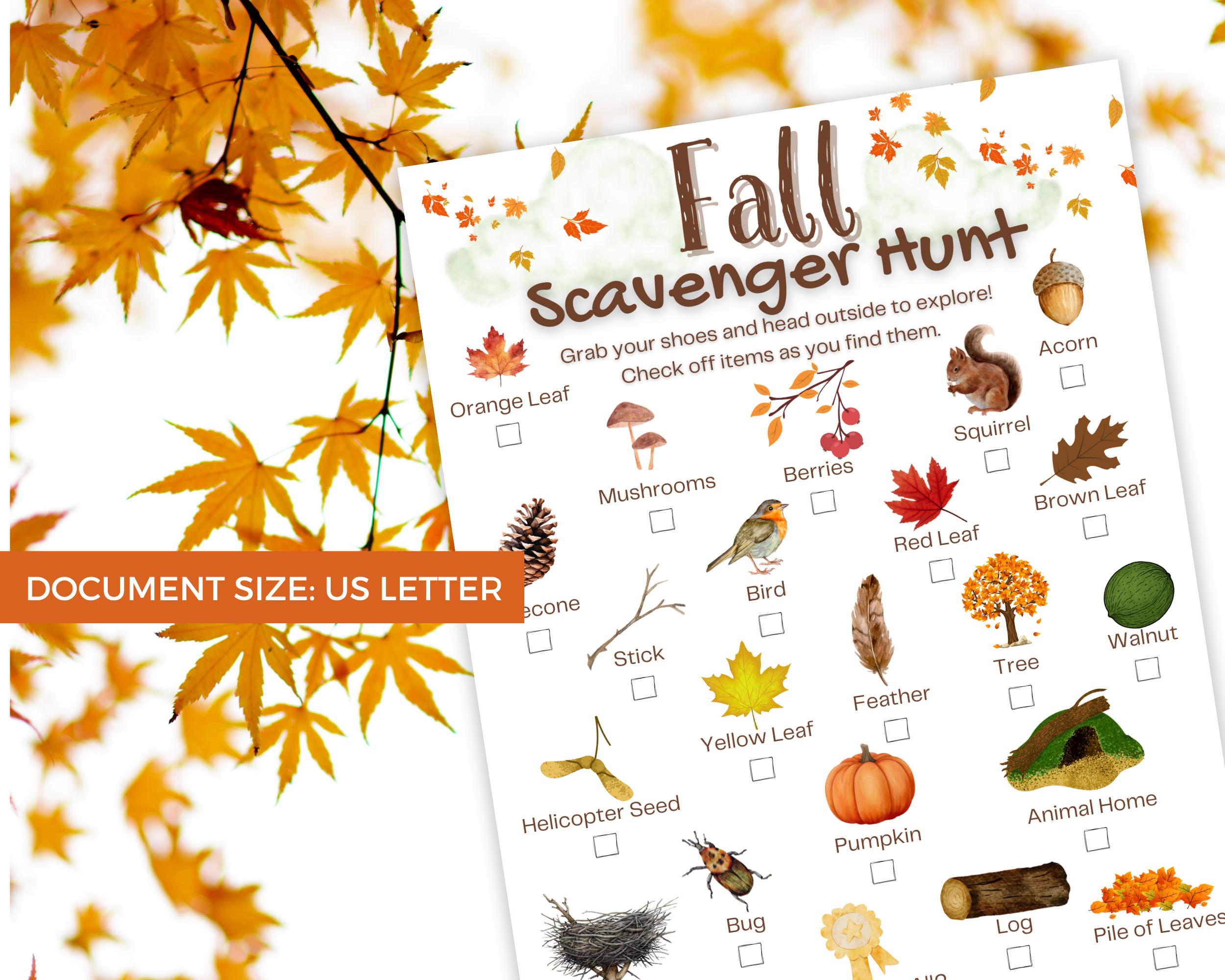 Fall Nature Scavenger Hunt for Kids – Printable Outdoor Autumn Activity ...