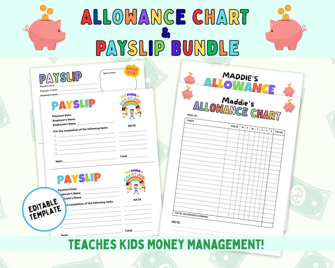Editable Kids Allowance Chart & Payslip Bundle | Printable Chore ...