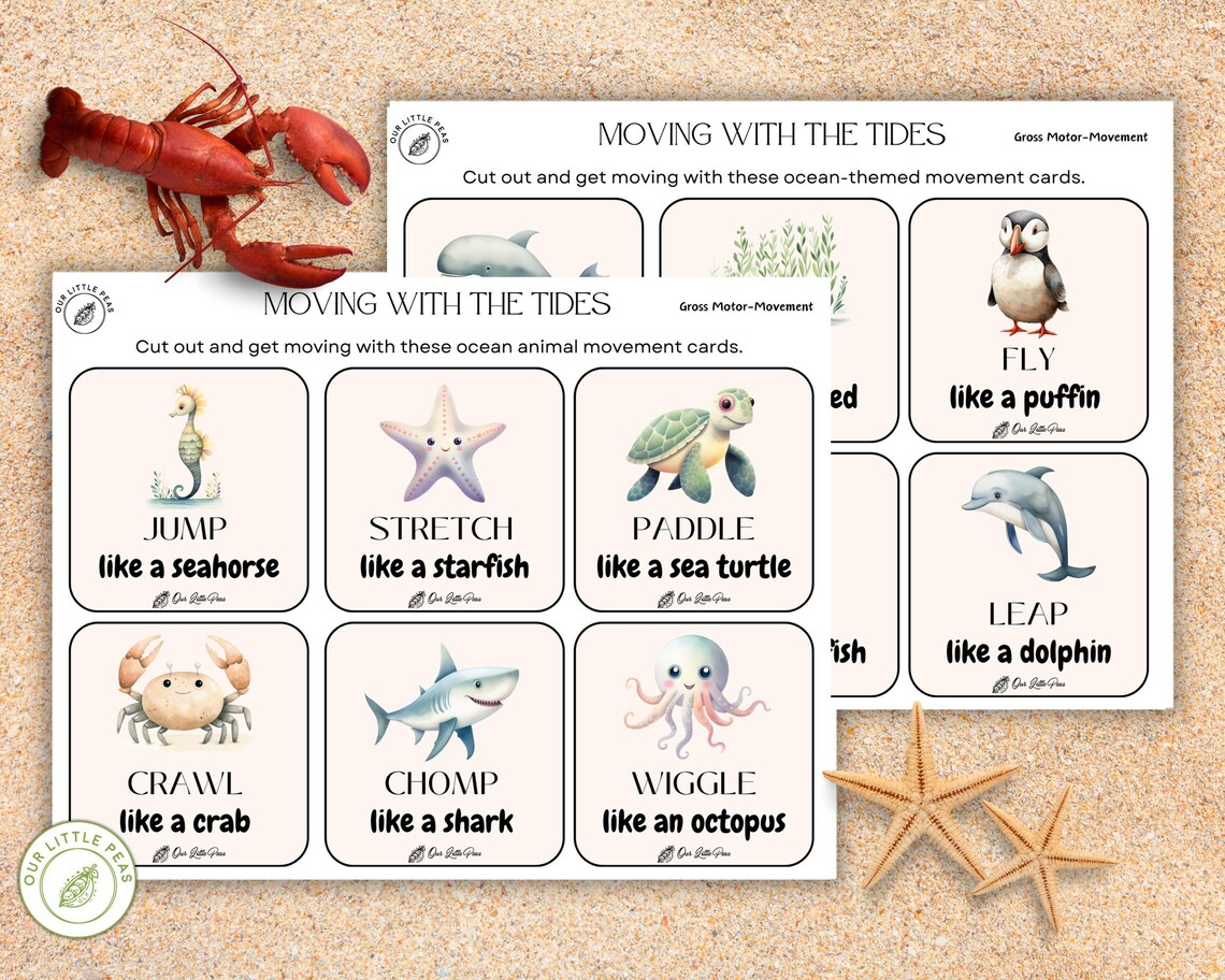 Ocean Movement Cards, Gross Motor Movement Activity, Action Cards ...